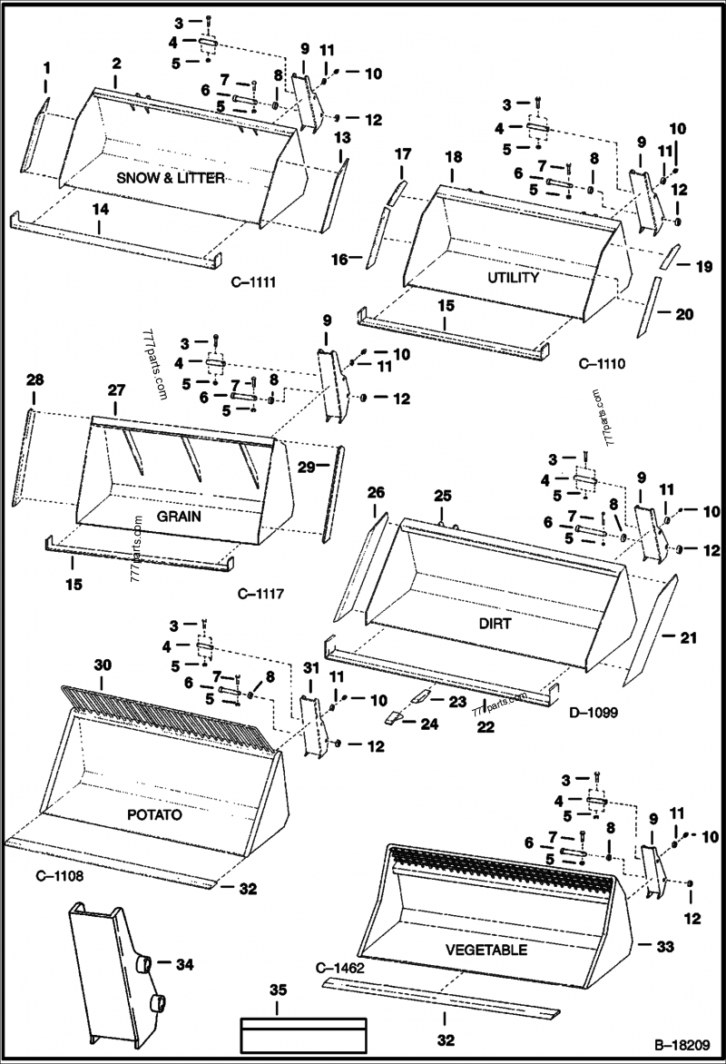 Buckets - 444 & 500 Direct Mount - Attachments Bobcat Bucket (Loader ...