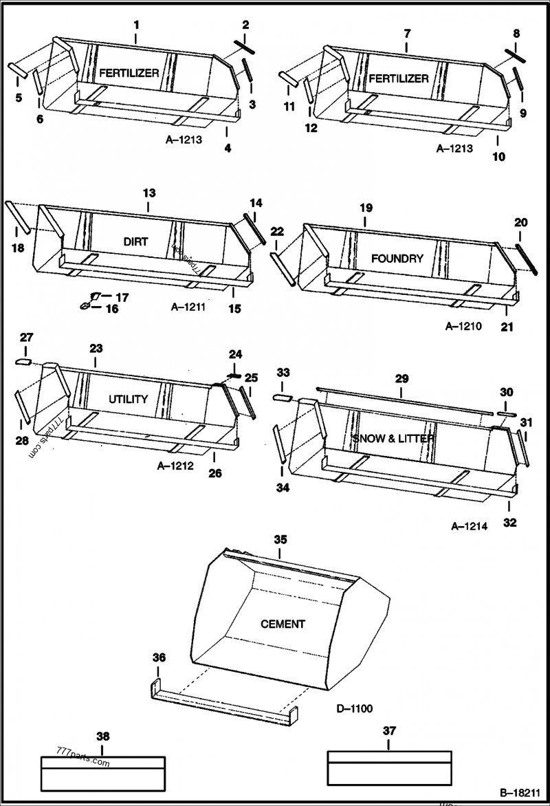 Buckets - 600 & 700 Series - Attachments Bobcat Bucket (Loader ...