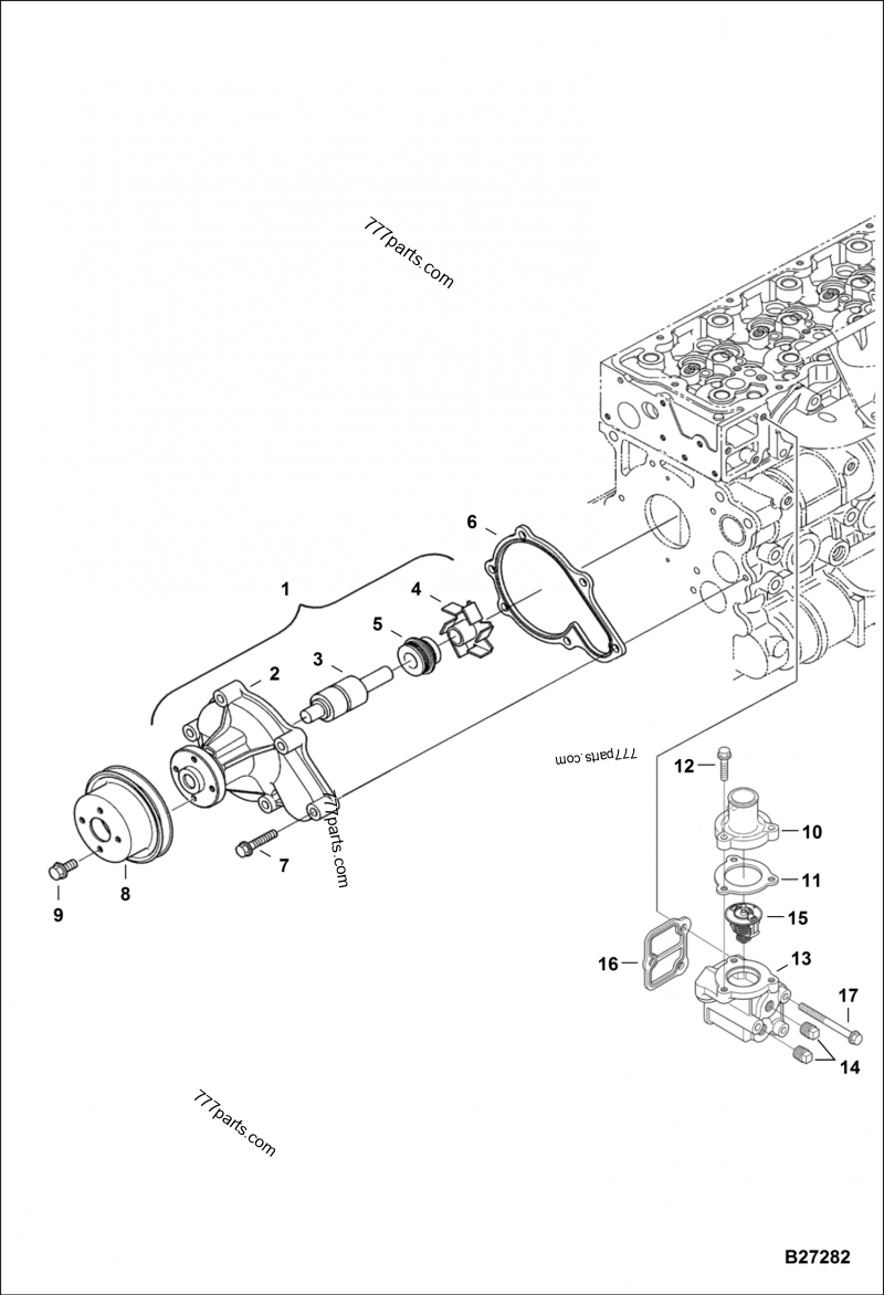 Water Pump & Thermostat - Loaders Bobcat S570 (A7U711001 & Above ...
