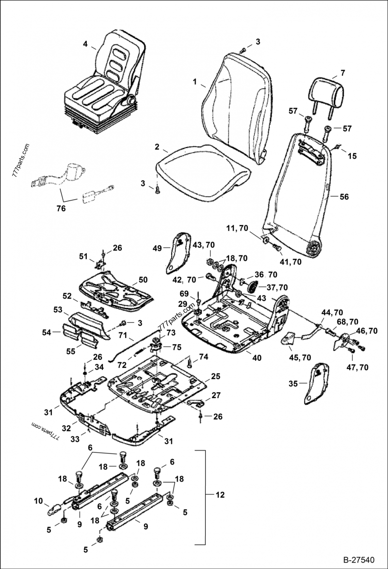 OPERATOR'S Seat (MSG85) - Excavators Bobcat ZX125 (120000A97 & Above ...