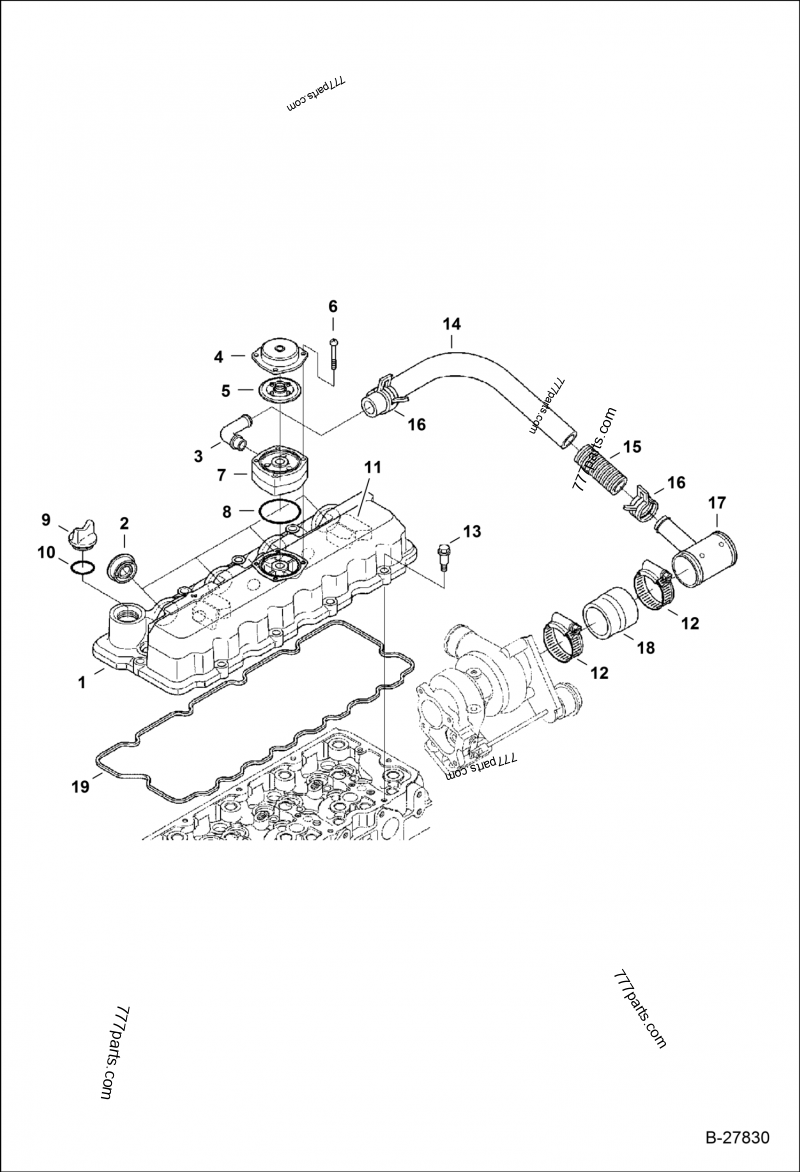 Rocker Arm Cover - Loaders Bobcat T650 (1MLT11001 & Above, 1MLT11001 ...