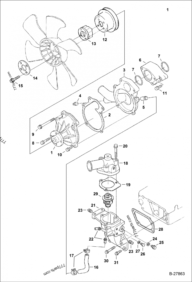 Water Pump & Thermostat (Kubota) - Articulated Loaders Bobcat WL440 ...
