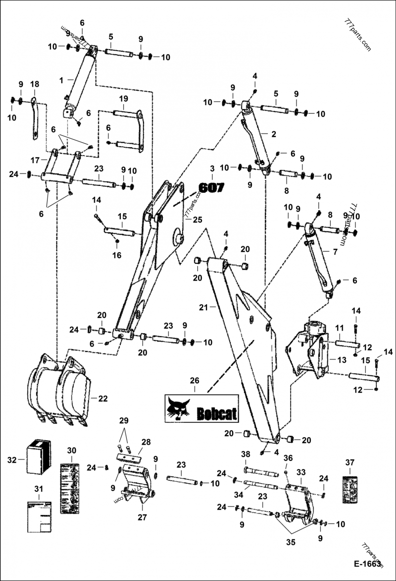 Backhoe (607) (Boom & Dipperstick) (S/N 775000101 & Above, A5CW00101 ...