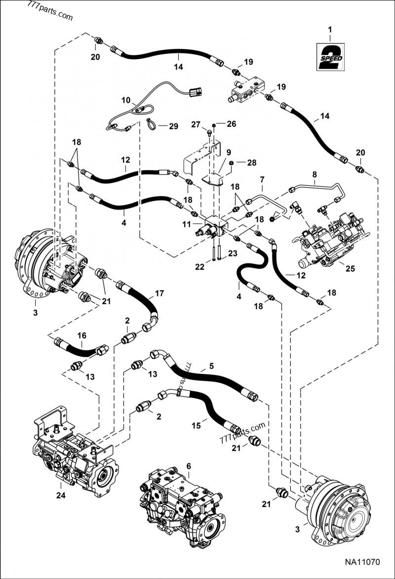 Hydrostatic Circuitry (2-Speed Motor) - Loaders Bobcat T550 (A7UJ11001 ...