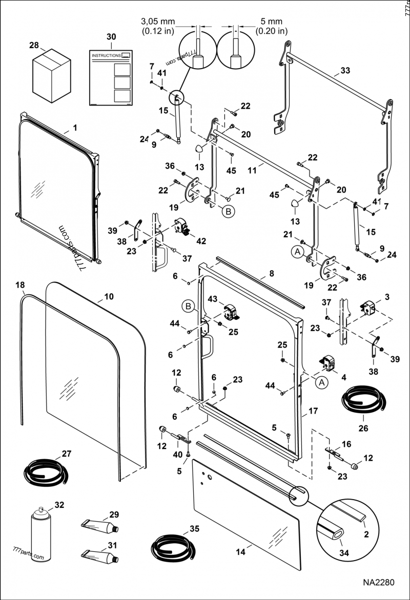 Operator CAB (Front Window) (W/Frame) - Excavators Bobcat E35 ...