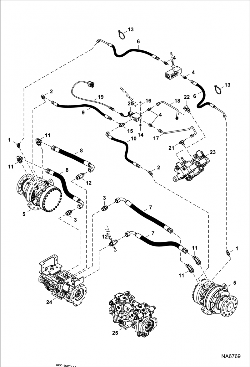 Hydrostatic Circuitry (Single Speed Motor) - Loaders Bobcat T550 ...