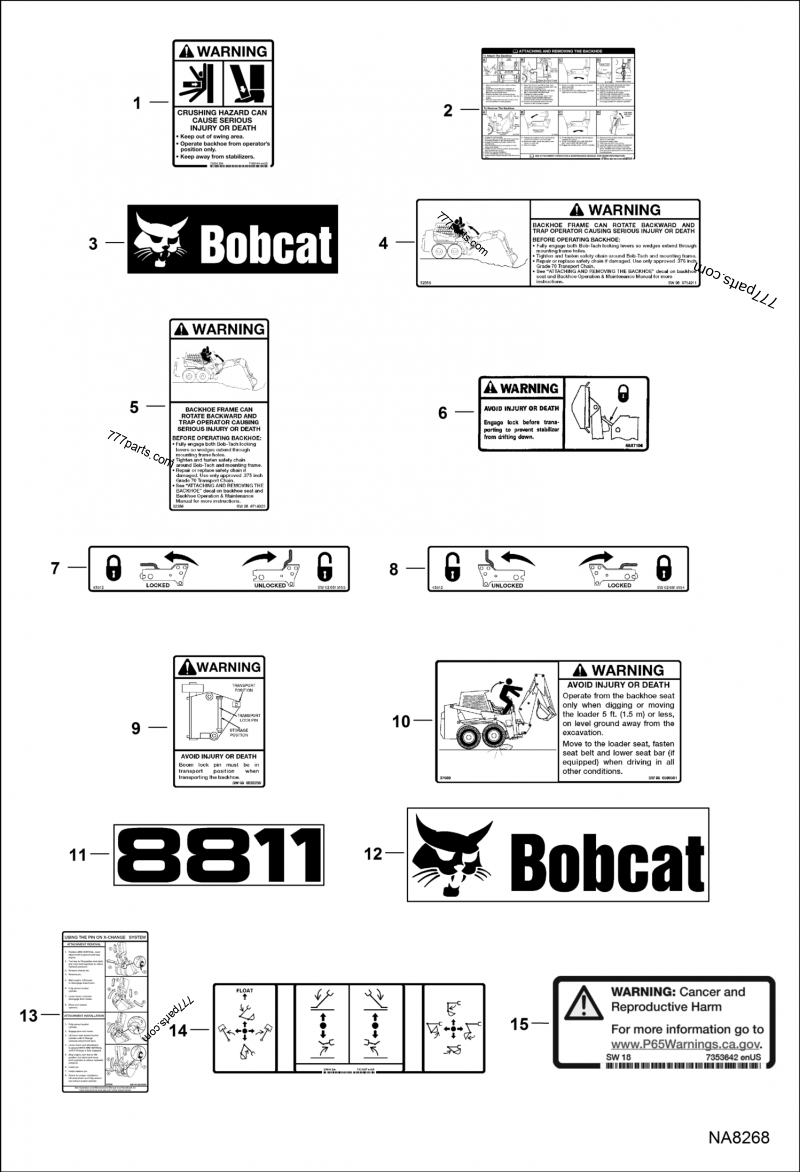 Backhoe (8811) (Decals) (S/N B39300101 & Above) - Attachments Bobcat ...