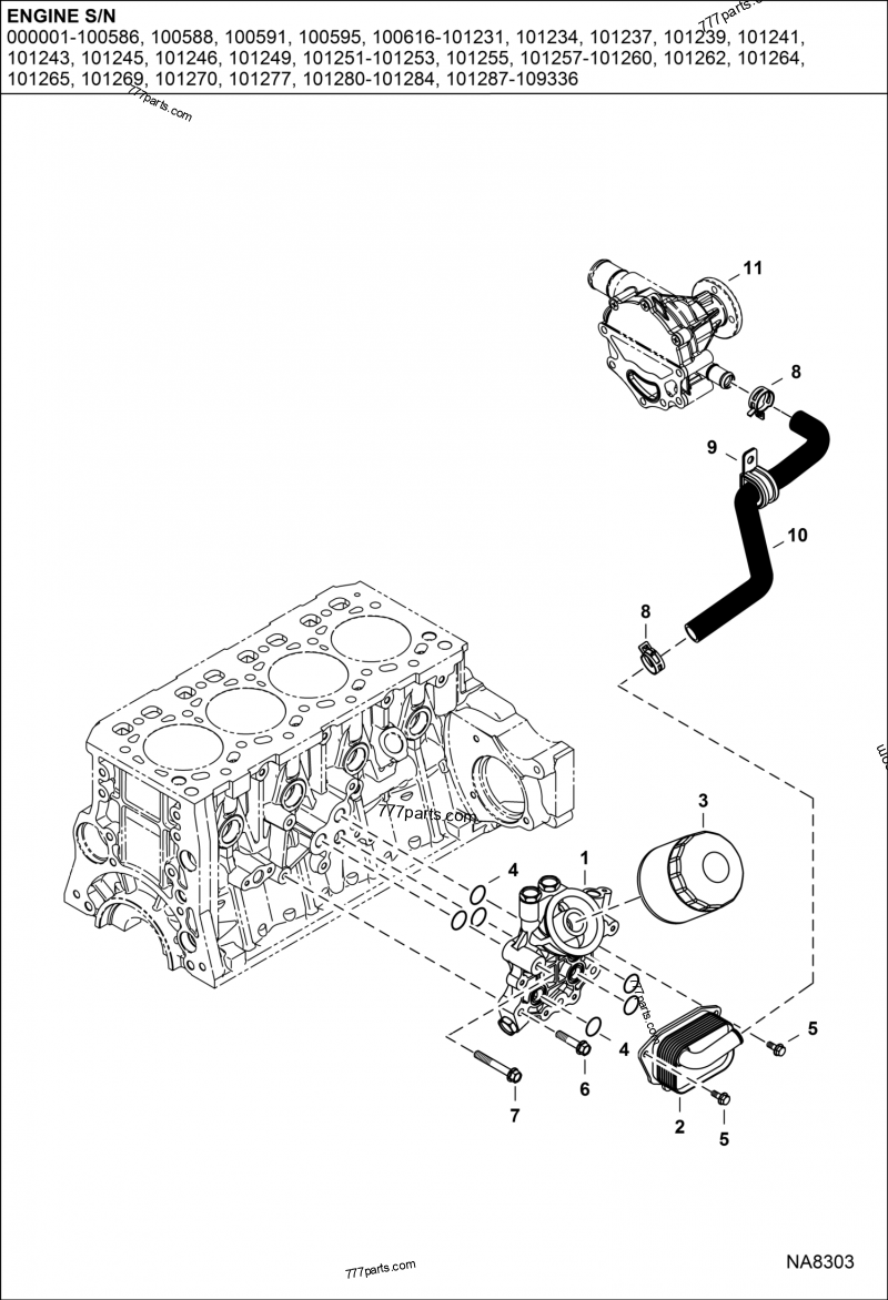 Filter & Oil Cooler (Engine S/N See NOTE) - Loaders Bobcat S510 ...