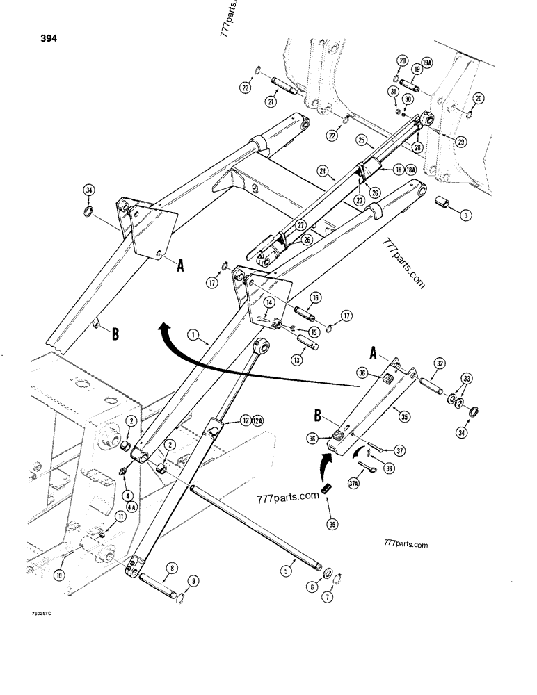 LOADER LIFT FRAME AND RELATED PARTS - LOADER BACKHOES Case 480C (CASE ...