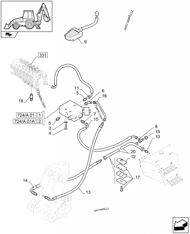 HYDRAULIC SYSTEM FOR HAMMER (CENTER PIVOT) - LOADER BACKHOES Case 695SR ...