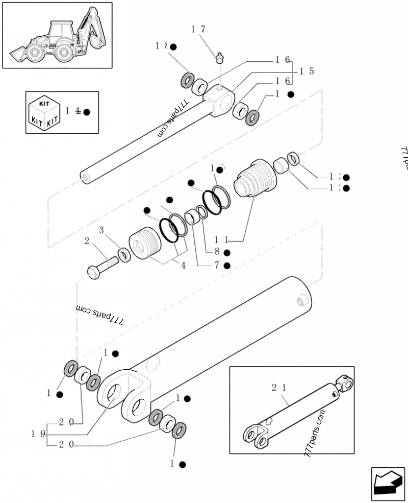 HYDRAULIC CROWD CYLINDER - LOADER BACKHOES Case 590SR (CASE SUPER-R ...