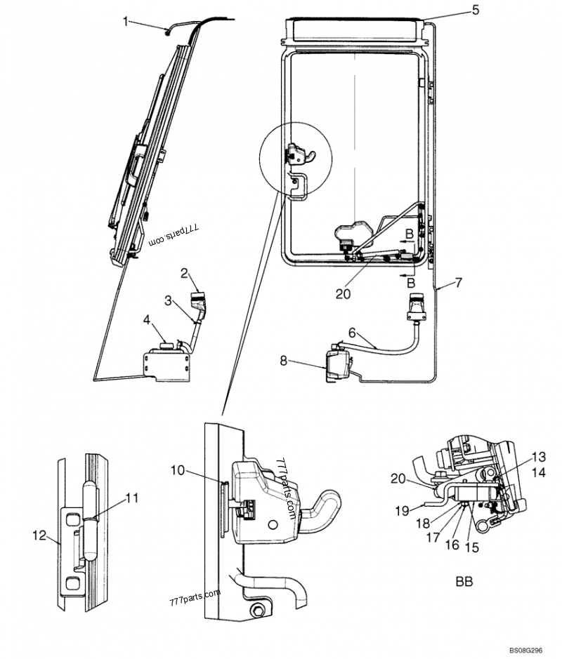 CAB DOOR - WASHER SYSTEM, SHOCK, LATCH - SKID STEER LOADERS Case 435 ...