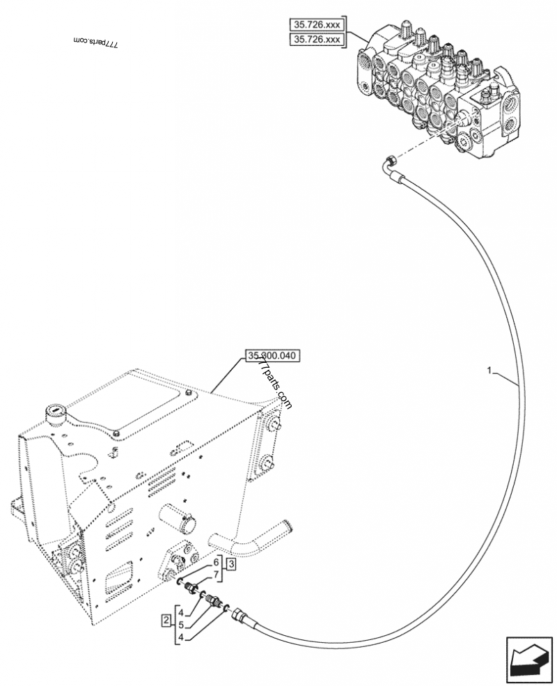 VAR - 745190 - LINE, BACKHOE CONTROL VALVE, RESERVOIR, PILOT CONTROLS ...