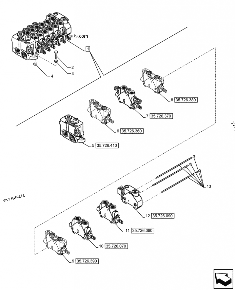 VAR - 742301 - BACKHOE CONTROL VALVE, 6-SPOOL, MECHANICAL, GEAR PUMP ...