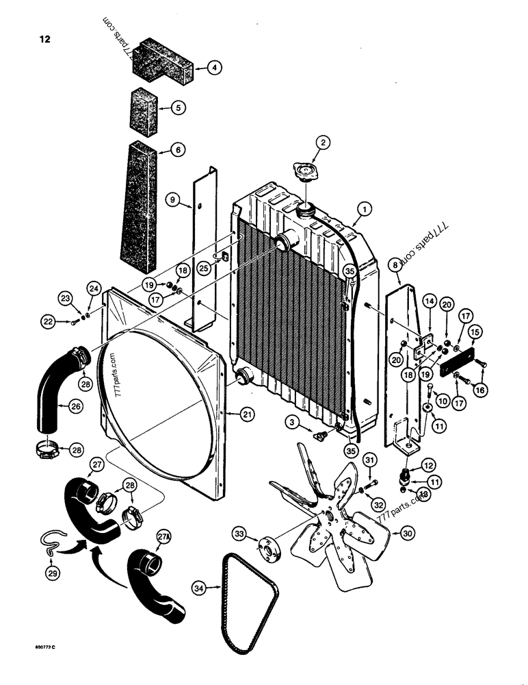 RADIATOR, FAN, AND MOUNTING PARTS - LOADER BACKHOES Case 580D (CASE ...
