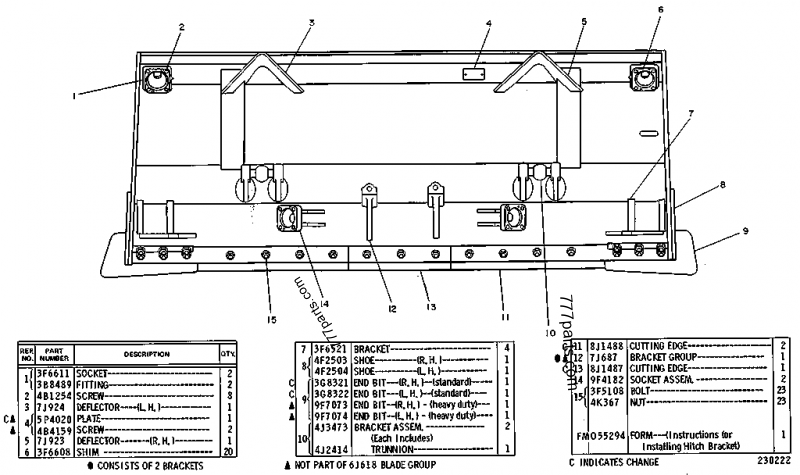 6J618 BLADE GROUP. 5S BULLDOZER SERIAL NO. 90H1396-UP FOR 60" GAUGE ...