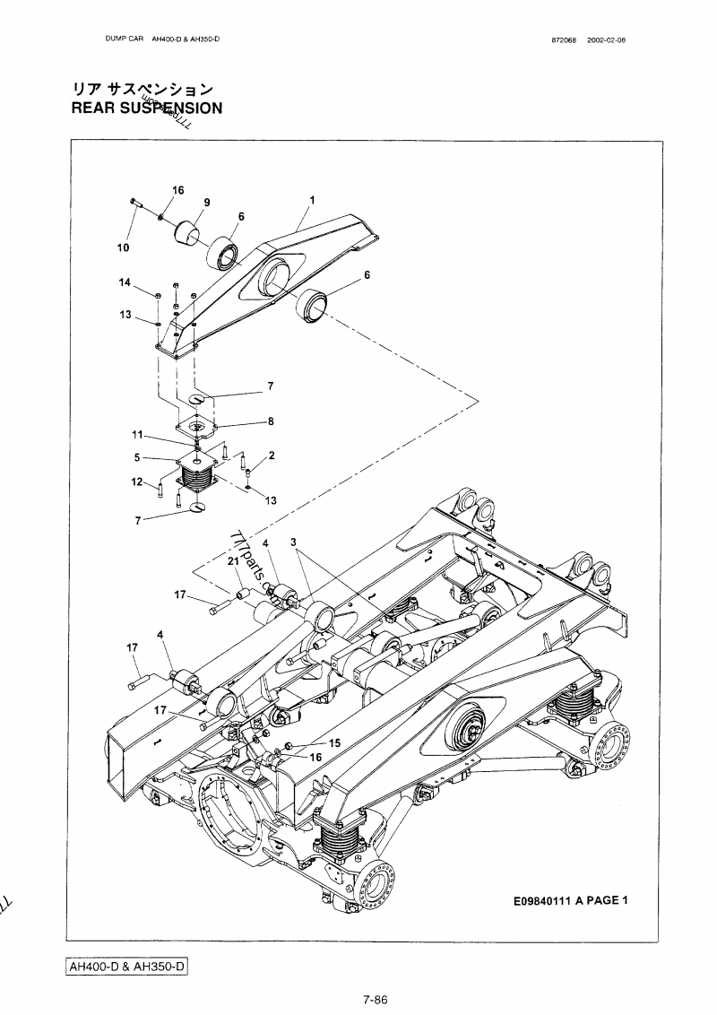 REAR SUSPENSION - TRUCK Hitachi AH350-D (AH350-D AH400-D ARTICULATED ...