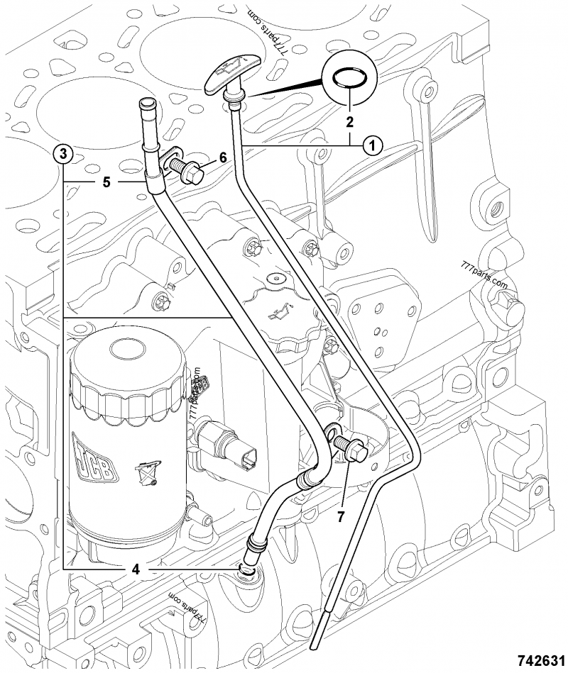 OIL LEVEL DIPSTICK, & TUBE, LONG - CONSTRUCTION JCB 320/40088 (JCB444 4 ...