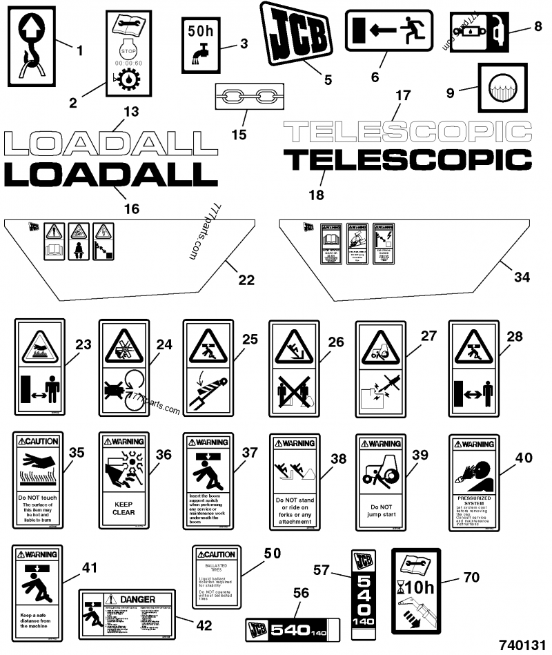 DECALS, 540-140 - CONSTRUCTION JCB 540-140 (LOADALL 540-140, (TIER 3 ...