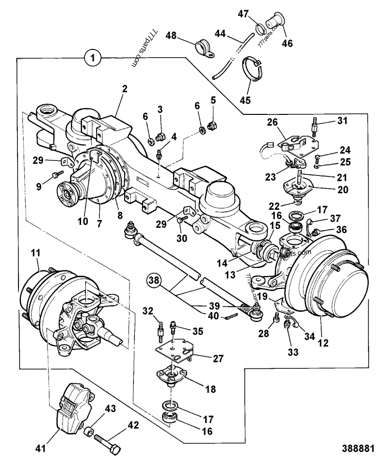AXLE ASSEMBLY, FRONT, 4WS, NO SPIN DIFFERENTIAL, ABS - CONSTRUCTION JCB ...