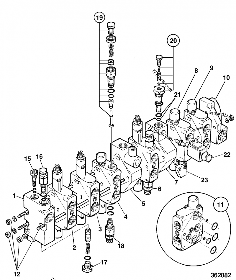 VALVE COMPONENTS, 6 SPOOL - CONSTRUCTION JCB 550-170 (LOADALL (SERIES 2 ...