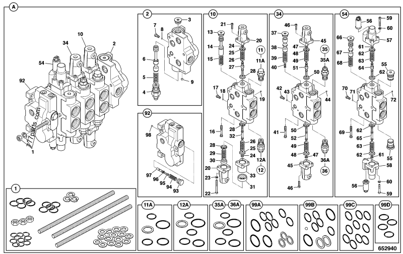 VALVE COMPONENTS, 3 SPOOL 25/222150 - CONSTRUCTION JCB 416S (JCB ...
