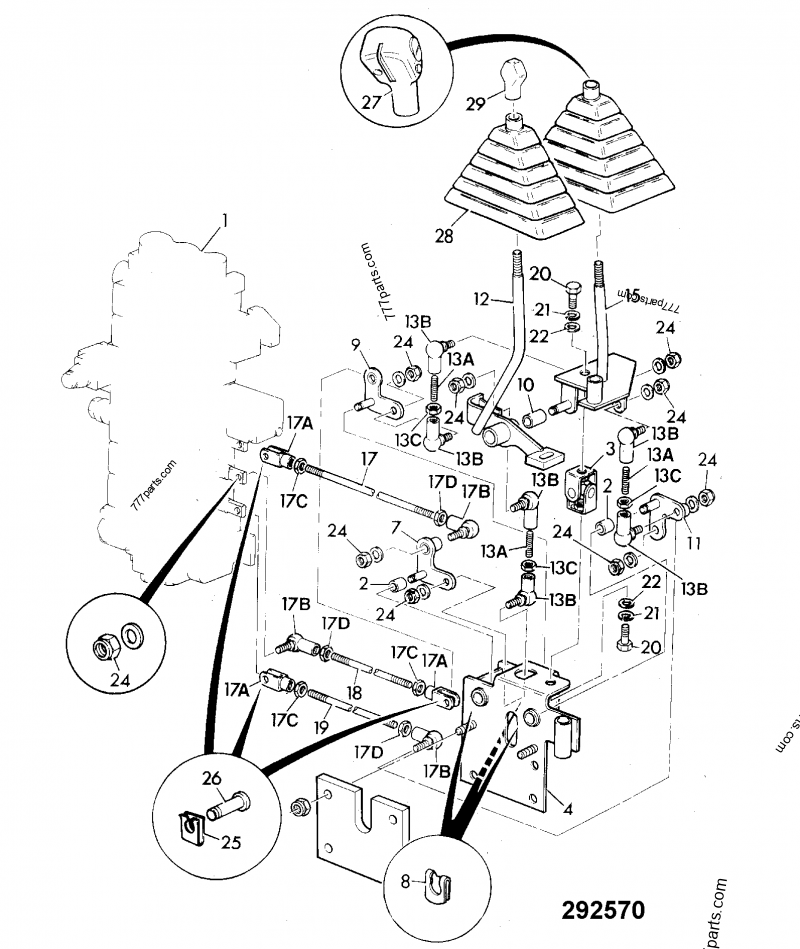 CONTROL LEVERS, FULL LOCKS - CONSTRUCTION JCB 532 (LOADALL, 9802/7860 ...