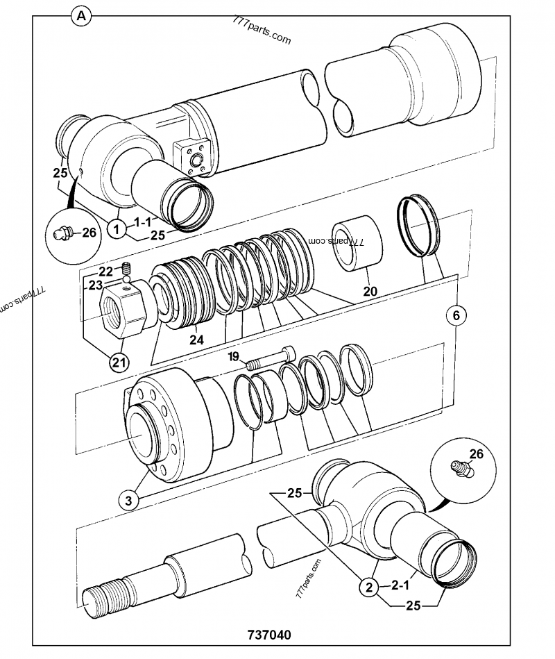 RAM, BUCKET, LONG REACH, 95MM CYL X 70MM ROD - JCB INDIA JCB JS210 ...