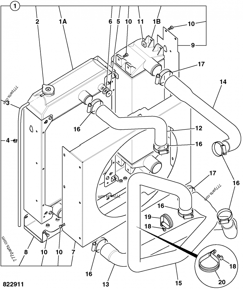 RADIATOR & HOSES, TCA - AGRICULTURAL JCB 320/40007 (JCB444 4 CYLINDER ...