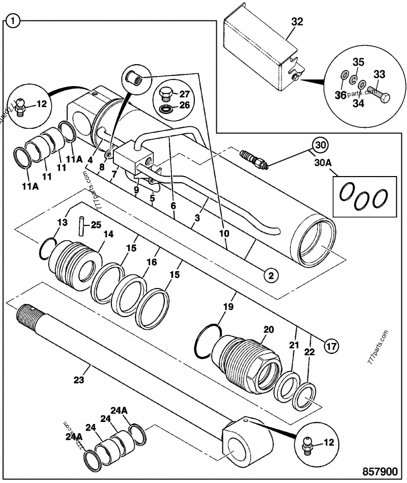 RAM, STABILISER R.H., FRONT - CONSTRUCTION JCB 506-36 (LOADALLS 506 ...