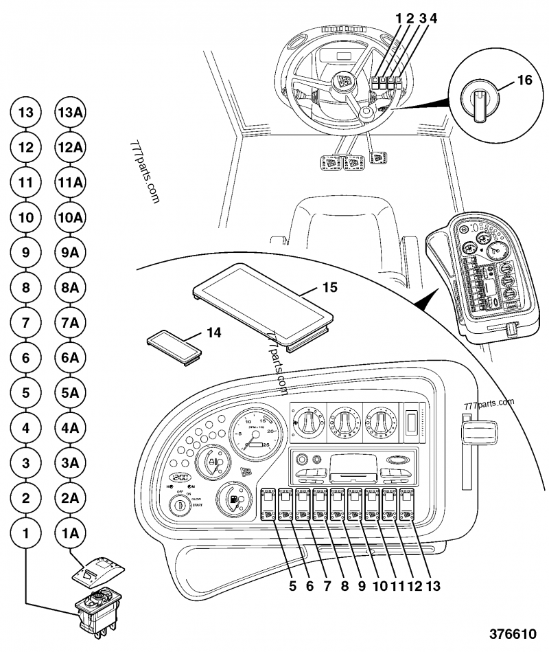SWITCHES, LIGHTS, HEATER & WIPER, 2WS - AGRICULTURAL JCB 3CX P/S ...