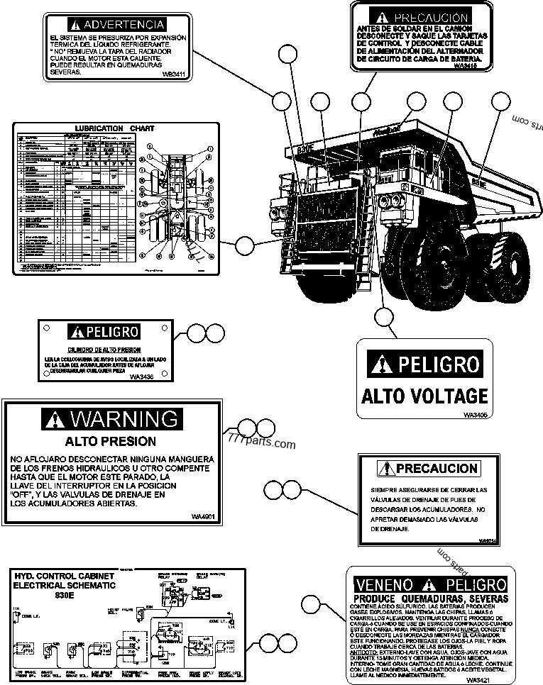 DECALS & WARNINGS (SPANISH) - 1 - Trucks Komatsu AFE50-G/H | 777parts.com