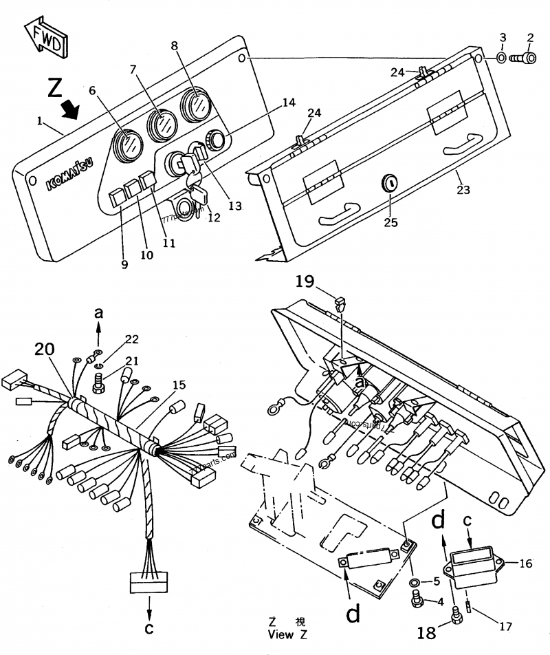 INSTRUMENT PANEL (WITH VANDALISM PROTECTION) - Bulldozer Komatsu D37E-5 ...