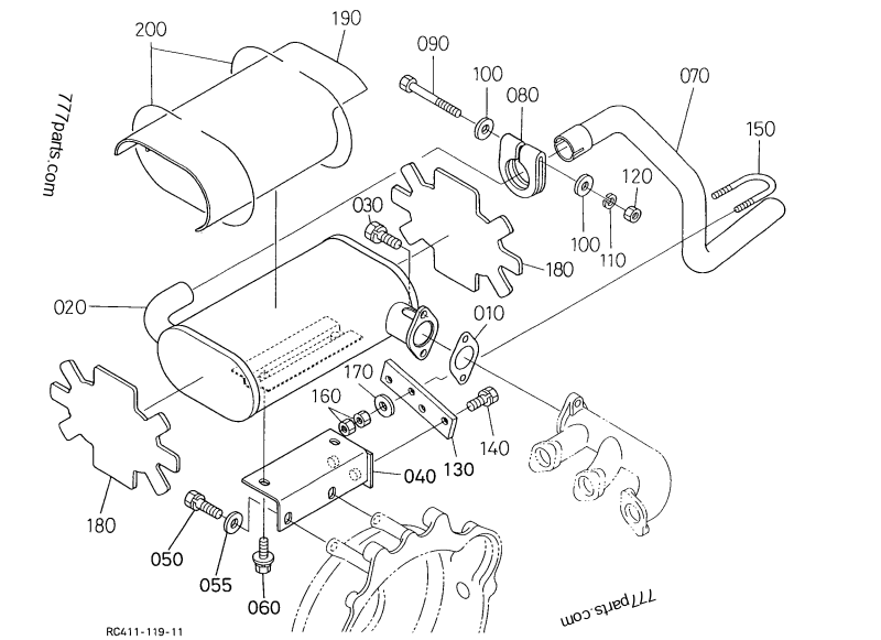 MUFFLER - Excavator (K/KH/KX/U Series) Kubota U35 | 777parts.com