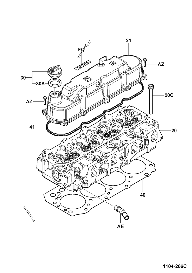 CYLINDER HEAD (1404- )1FS [1/2, HEAD & HEAD COVER] - Forklift Trucks ...