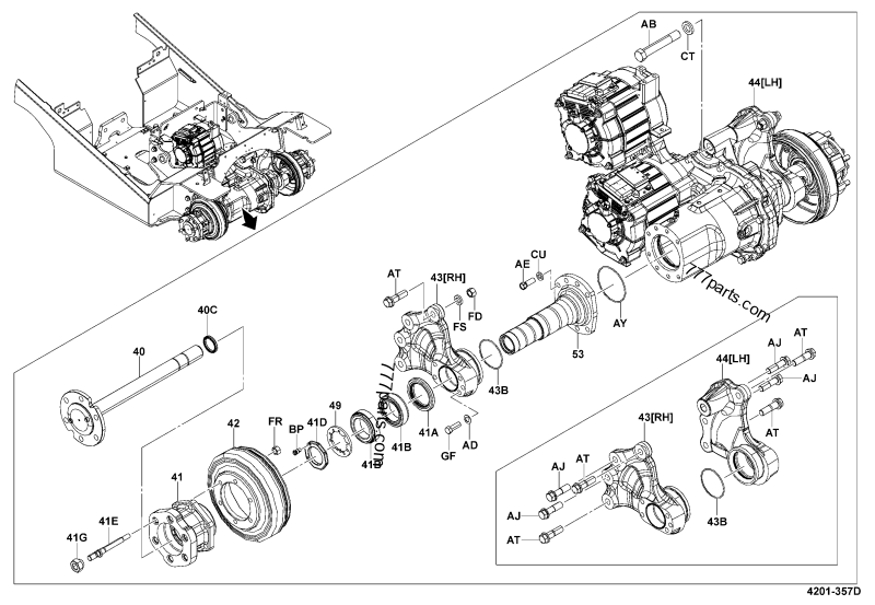 FRONT AXLE SHAFT (1102-1707)15,16,18,N15,N18 (FR 21X8-9 S/R) - Forklift ...