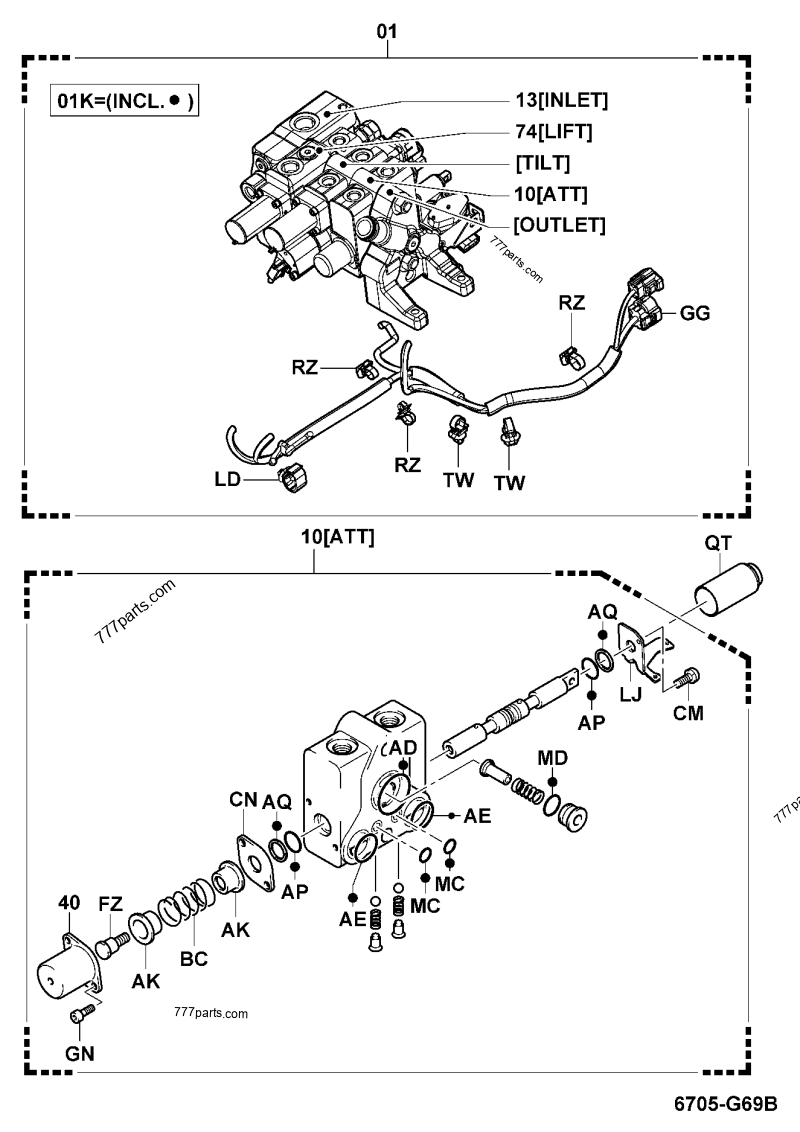 OIL CONTROL VALVE (1511- )A331,E62 [5/5, 3-WAY, ATT] - Forklift Trucks ...