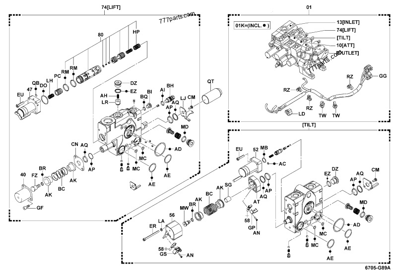 OIL CONTROL VALVE (1511- )A331,E62 [4/5, 3-WAY, LIFT & TILT] - Forklift ...