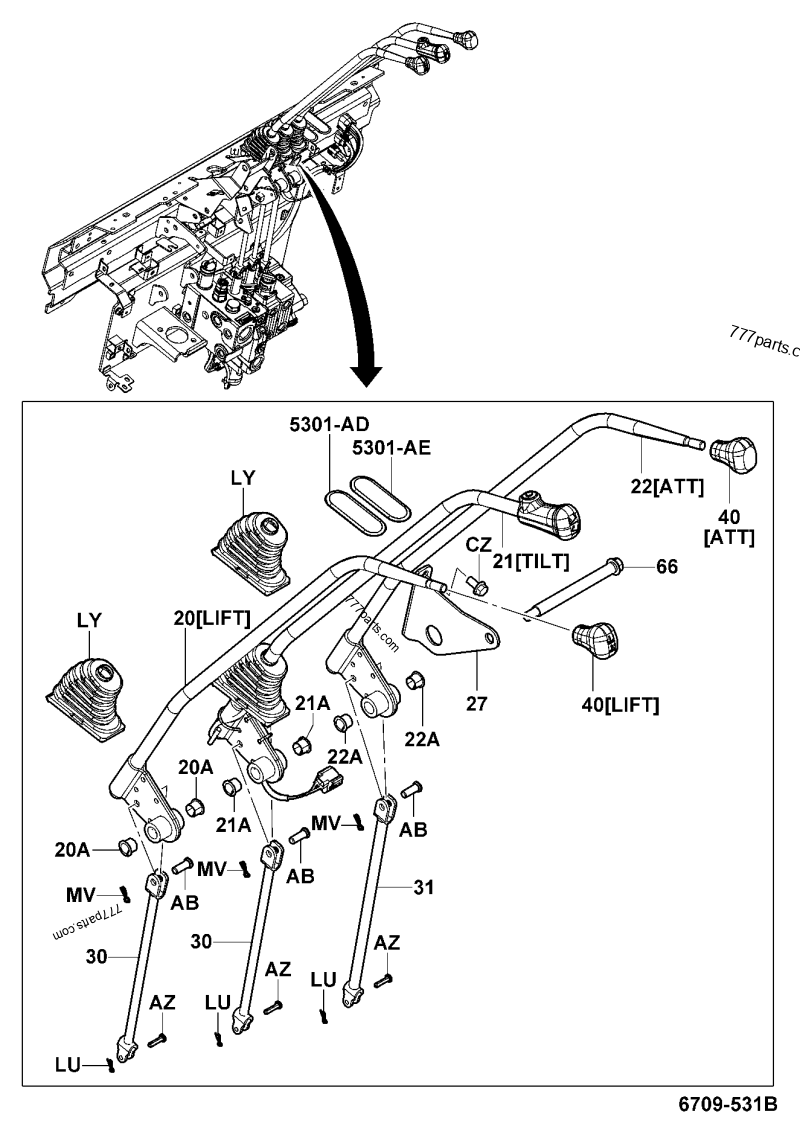 OIL CONTROL VALVE LINK (1404- )(SAS) [3-WAY LEVER] - Forklift Trucks ...