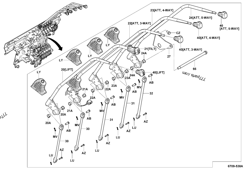 OIL CONTROL VALVE LINK (1404- )A407,A408,A465 [5-WAY LEVER] - Forklift ...