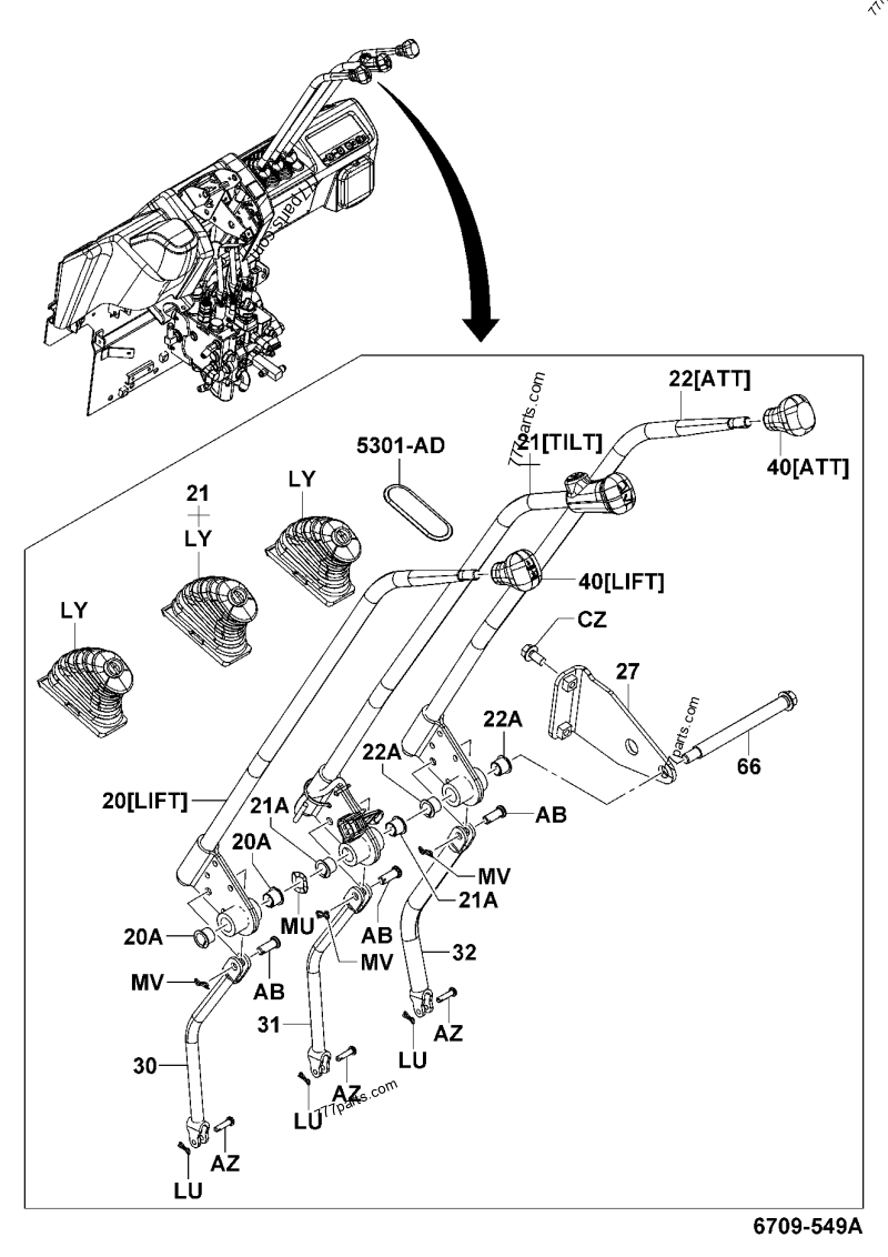 OIL CONTROL VALVE LINK (1511- )A331,E62 [3-WAY LEVER] - Forklift Trucks ...