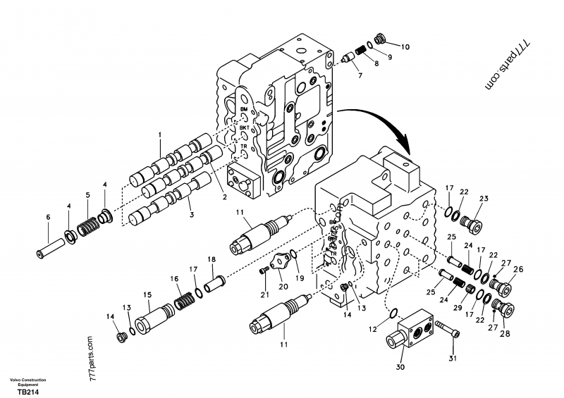 Main control valve, boom and bucket and travel Rh - Excavators Volvo ...