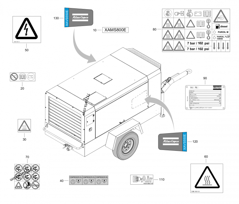 1088100101 Warning label - Atlas Copco spare part | 777parts.com