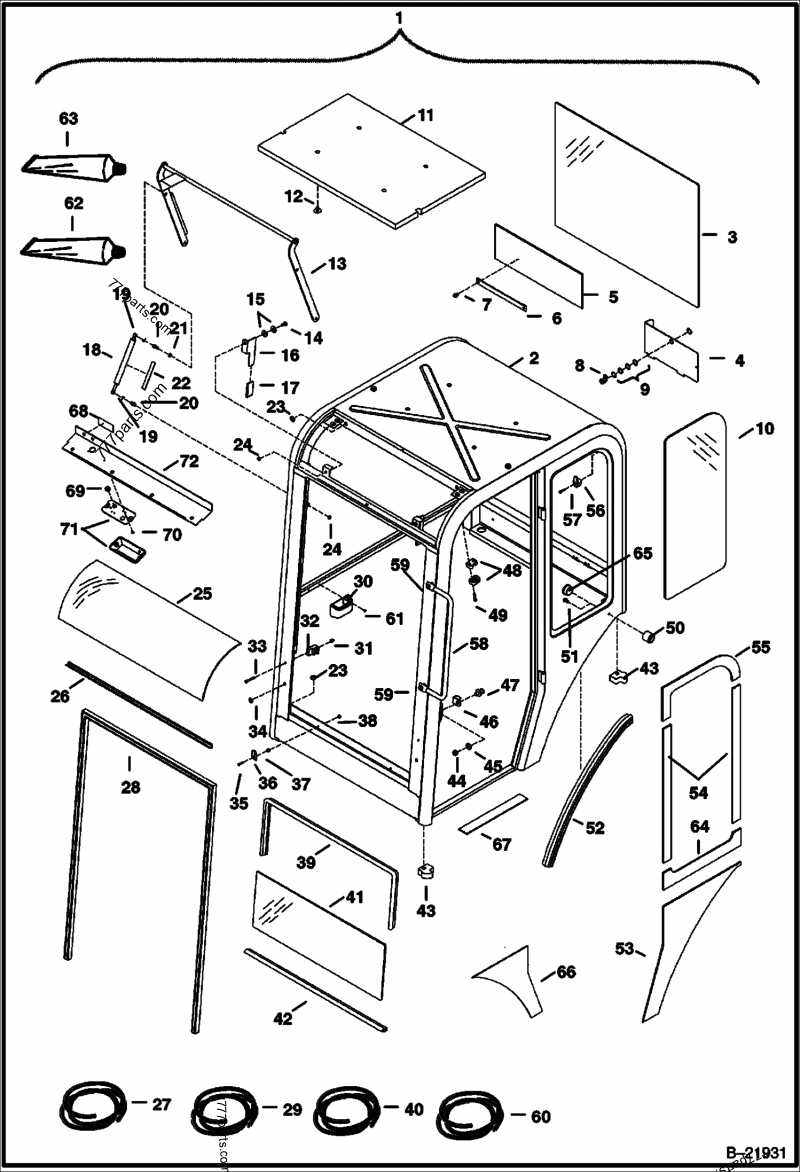 6805903 WINDOW, CAB CURVED - Bobcat spare part | 777parts.com