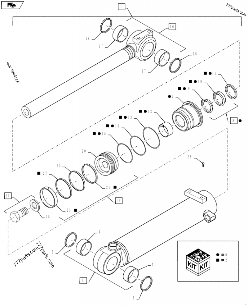 87366689 CYLINDER ASSY.,Double Acting, 76.2mm Rod, 619.7mm Stroke ...