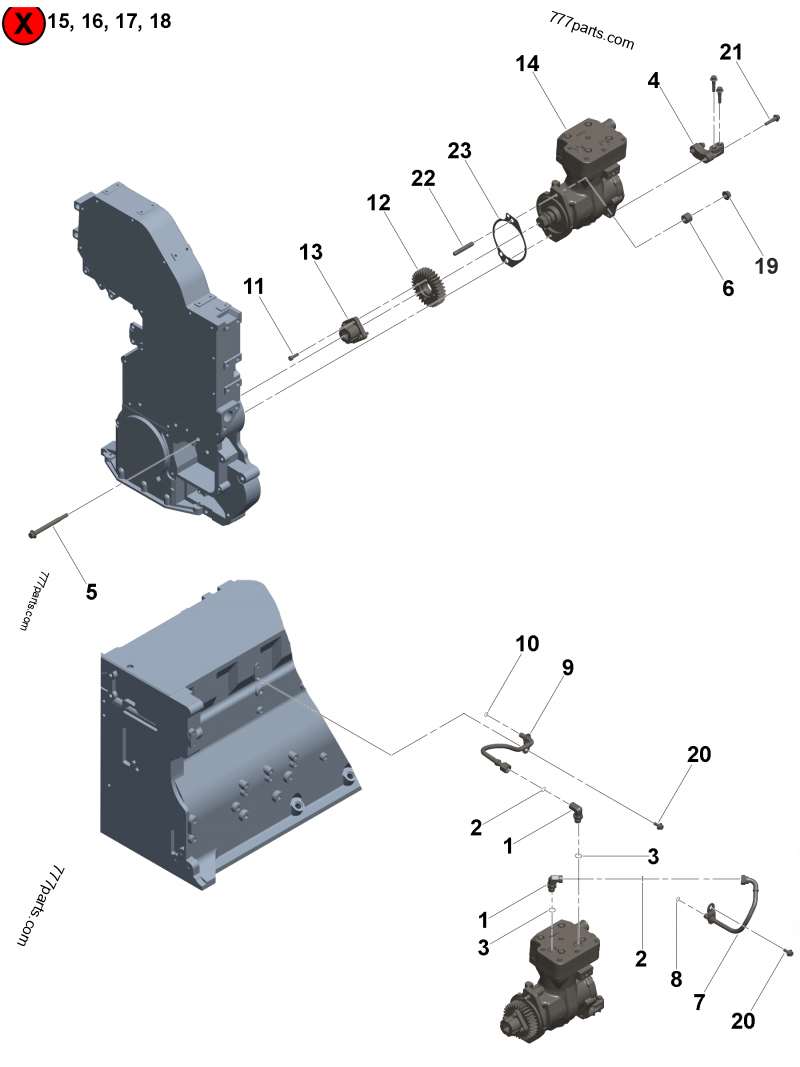 3689648 1 cylinder air compressor - Cummins spare part | 777parts.com