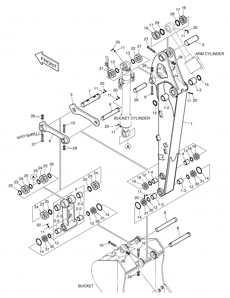 120501-00325 PIN, ARM/LINK TO BUCKET - 12050100325 - Doosan spare part ...