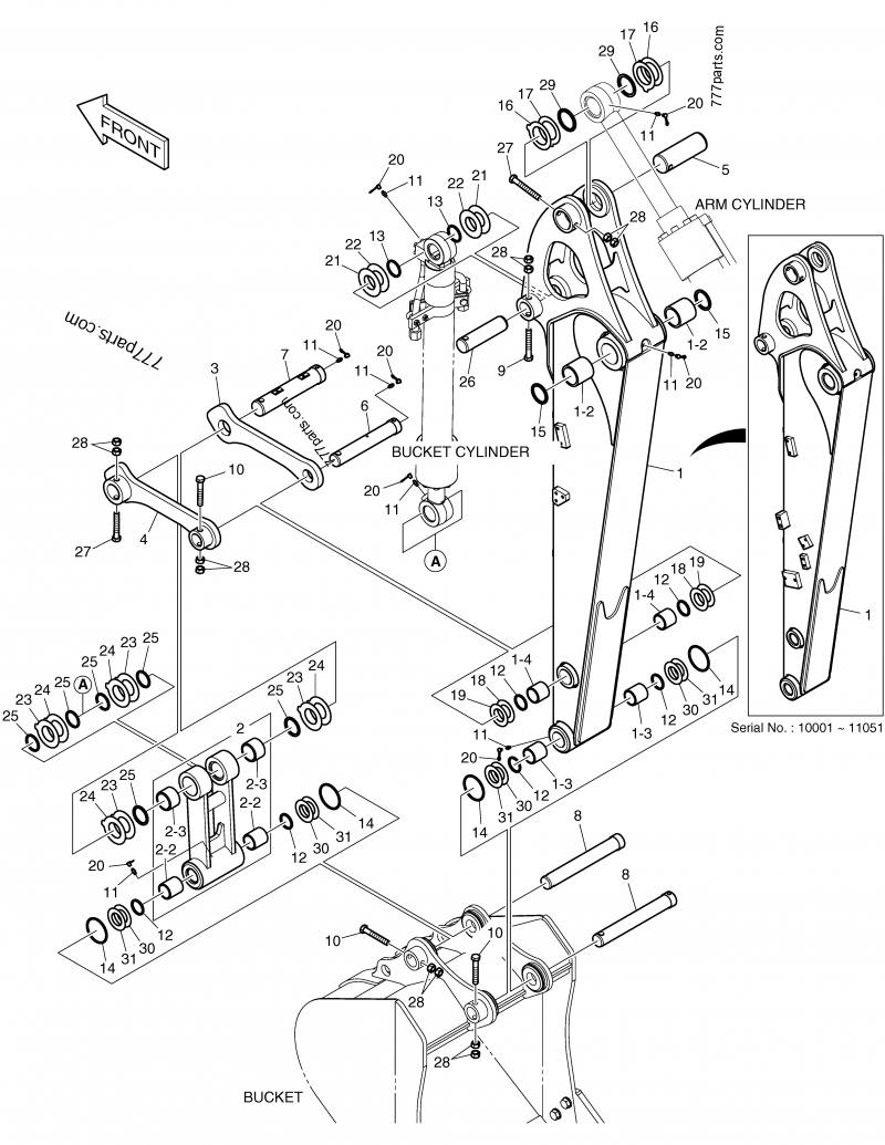 120501-00325 PIN, ARM/LINK TO BUCKET - 12050100325 - Doosan spare part ...