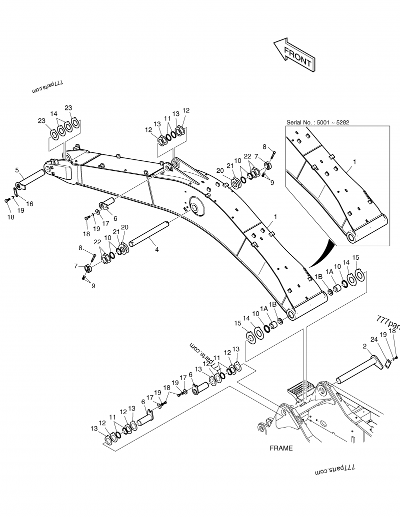 K1004421A PIN, BOOM FOOT - Doosan spare part | 777parts.com