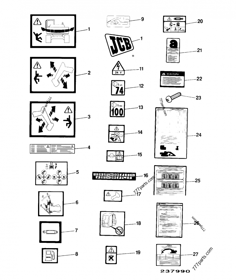 JSP0080 Label, warning over load, Italian - JCB spare part | 777parts.com